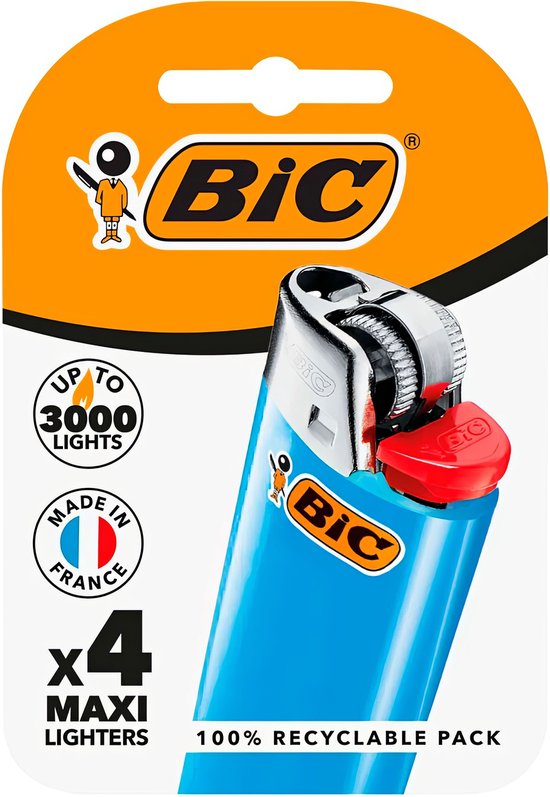 BIC Maxi J26 Vuursteen aansteker - Diverse kleuren - Eco blister - Pak van 4... | bol