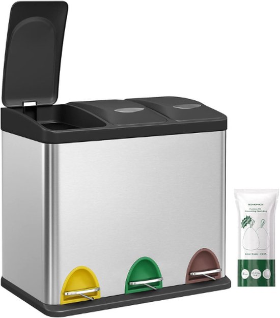 Afvalemmer Voor Keuken - 3 x 8L - Afvalscheiding - Met Deksel - Stalen ...