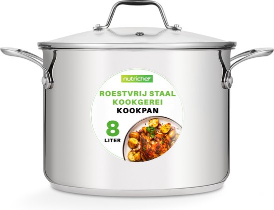 NutriChef Kookpot – Kookpan- 8-Liter Roestvrijstalen Soeppot -Geschikt ...