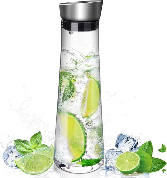 Waterkaraf 1 liter glazen karaf met deksel - karafglas voor ijsthee ...