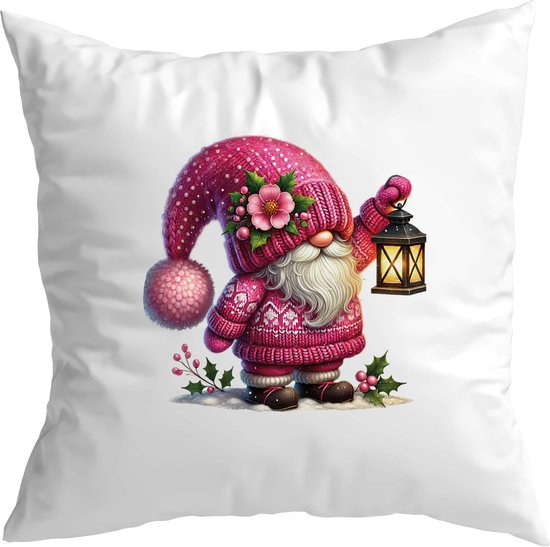 Witte kussenhoes met Full color Leuke Gnoom – Kabouter in Kerstsfeer ...