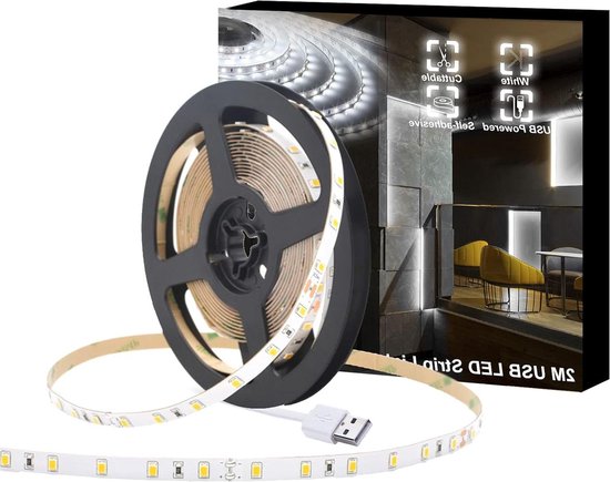 LED strip, 2M USB, 5V, Wit, Niet-Waterdicht, TV PC Verlichting, IP20 ...
