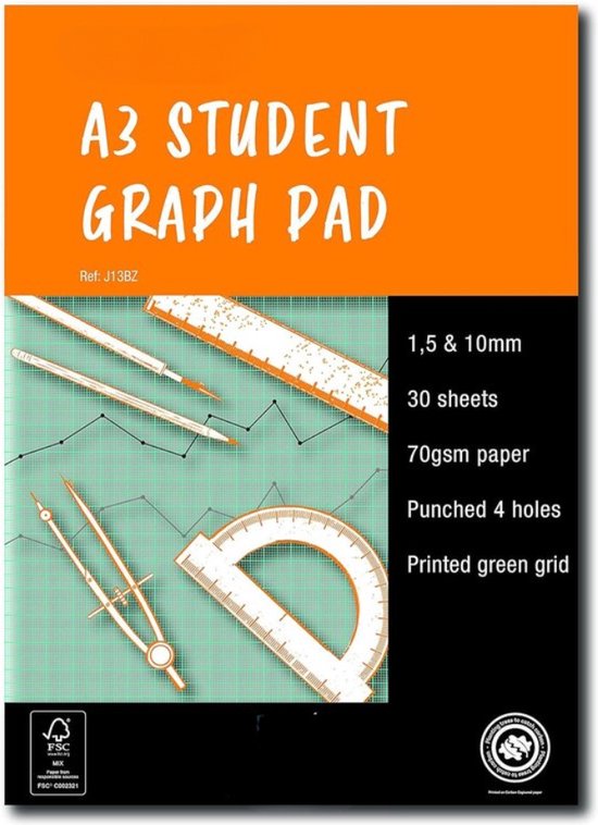 Schriften a4 ruitjes 10mm Graph Pad 30 vellen A3 420 x 297 mm 1 5 & 10 ...
