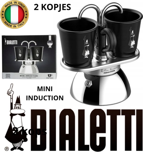 Bialetti - Set Mini Express Inductie 2tz Zwart + 2 kopjes, 2 kopjes ...