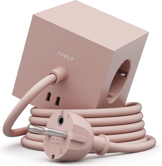 Avolt Square 1 stekkerdoos USB-C 30W 1,8 m - Oud roze | bol