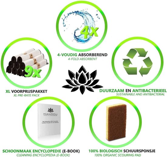 Bamboe multifunctionele doeken - duurzame reiniging - 9-delige XL-set ...