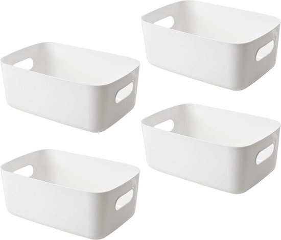 Opbergdozen Set van 4 - Multifunctioneel - Wit - Kunststof - 20 x 14 x ...