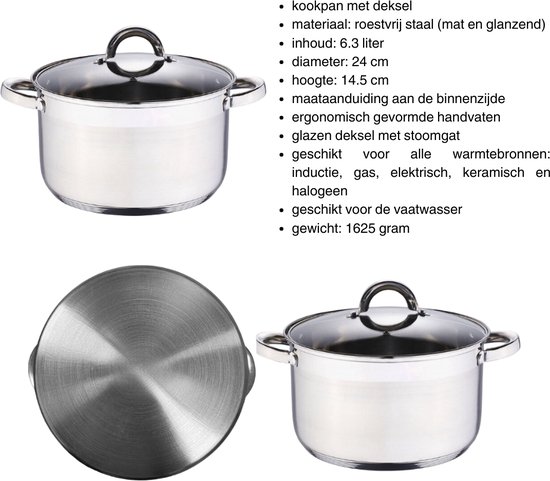 Professionele RVS Kookpan - Soeppan 24cm - 5.2 Liter - Serie "Alexander ...