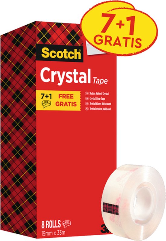 Value Pack: 7 x Scotch® Crystal Tape, Kartonnen Toren, 19 mm x 33 m + 1 Rol GRATIS | bol