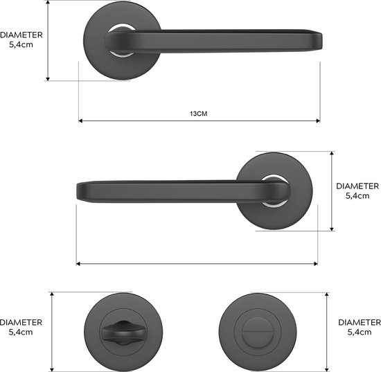 Deurklink - Cerani Efta - Deurbeslag - Deurkruk met WC/Badkamer Rozet - Mat Zwart | bol