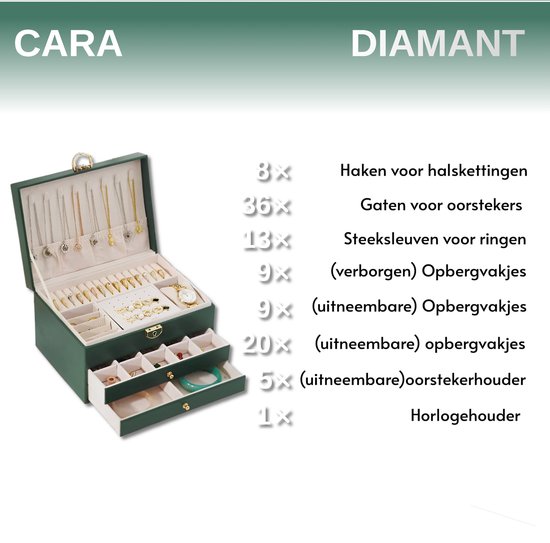 Luxe Sieradendoos groen Galeara design® - CARA DIAMANT dames ...