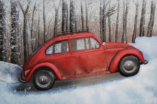3D Metaalschilderij - Rode Volkswagen Kever - 120 x 3 x 80 cm | bol