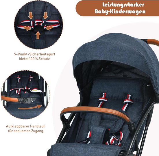 Kinderbuggy, inklapbaar, met ligfunctie, kinderwagen voor baby's van 0 ...
