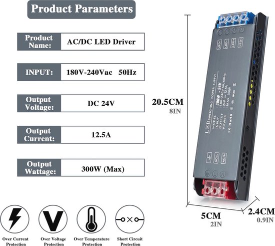 LED Transformator 24V 300W - Laagspanningsvoeding voor LED Strips en ...