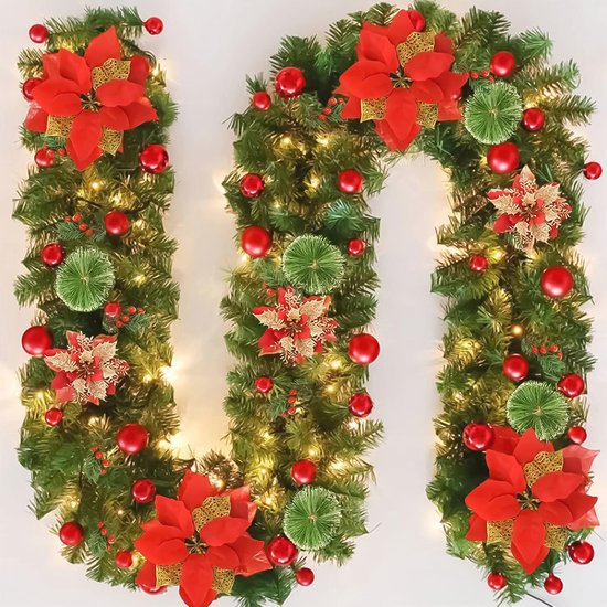 Kerstslinger met LED-verlichting - 2,7 m Decoratie voor binnen en ...