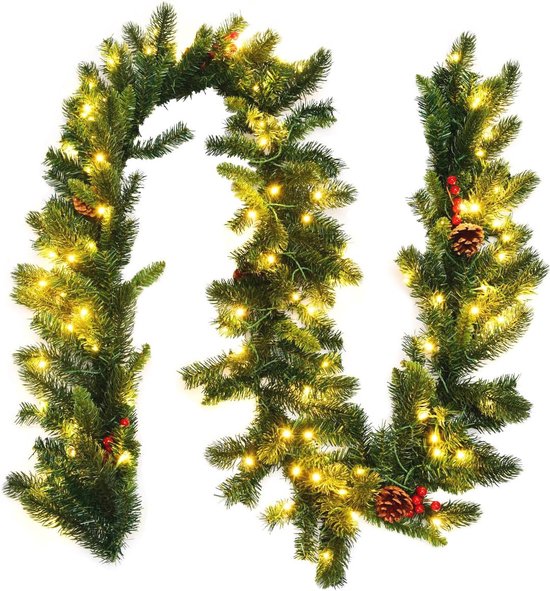 Kerstslinger met LED-verlichting - 270 cm Kunstdennenslinger voor muur ...