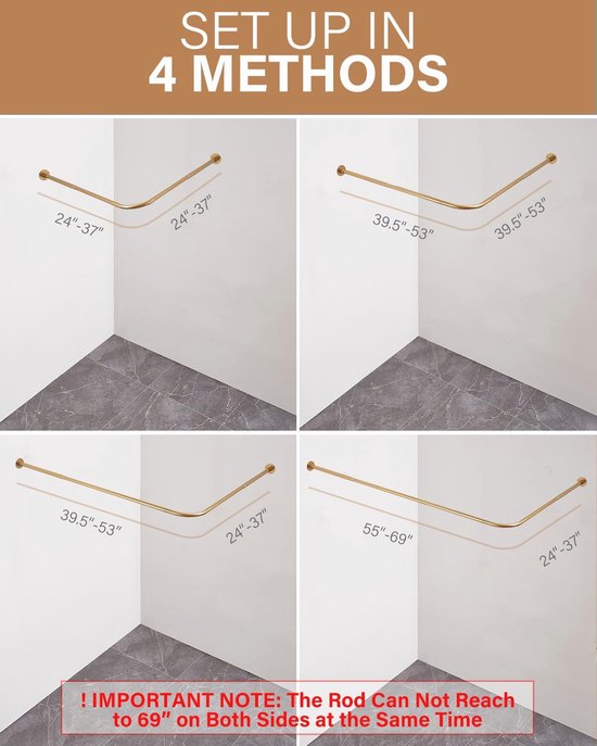 Verstelbare L-vormige Douchegordijnstang 24"-53" - Roestvrijstalen 90 ...