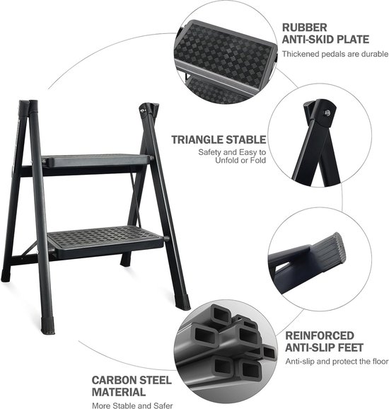 Opvouwbare 2-traps ladder met antislip pedaal - Stevige staal trap voor ...