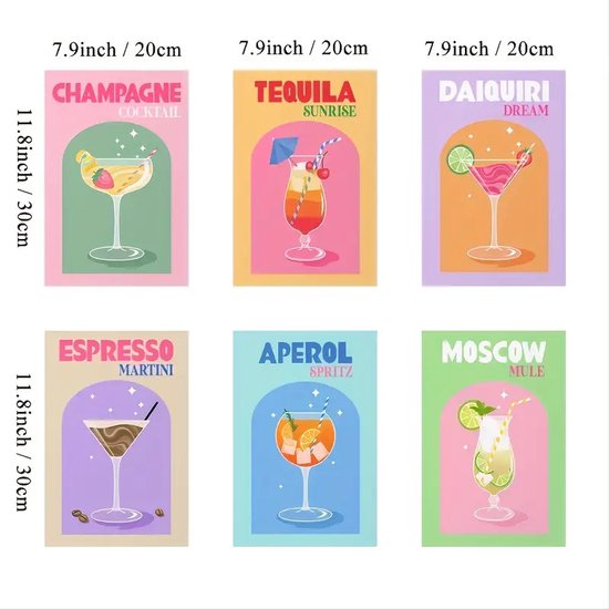 FA-VE Posterset - Set van 6 - Cocktailposters - Cocktail Posterset ...