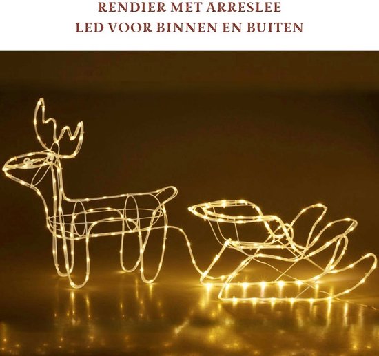 Rendier met Arreslee - 160 cm - LED Slangverlichting - 180 Warm Witte ...