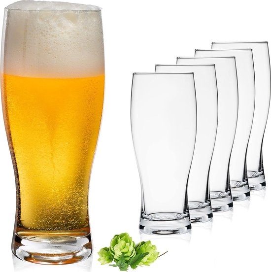 6 bierglazen 500 ml (max. 640 ml) van glas, hoog bierglas, 0,5 liter | bol