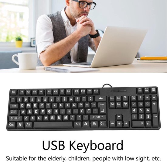 Computertoetsenbord met Grote Letters - 104 Toetsen - Bedraad ...