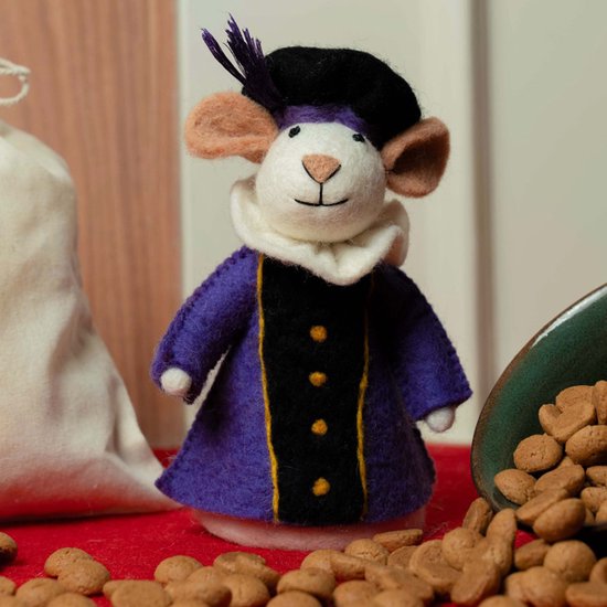 Pietermuis Vilt Fairtrade - Vilten Figuur Piet Muis Paars - Creme ...