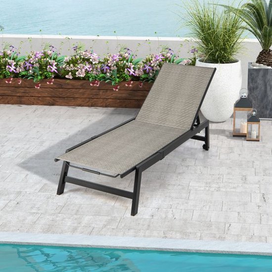 Lounge bed - ligbed - Patio PE Rattan Chaise Lounge met 5-niveau ...