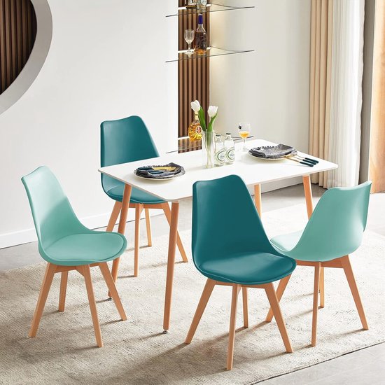 Set van 4 Scandinavische Eetkamerstoelen met Massief Houten Poten ...