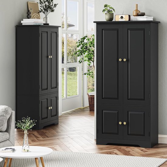 Multifunctionele zwarte kast met 4 deuren en verstelbare planken - 58 x ...