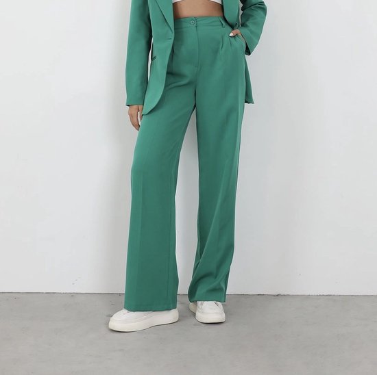 BROEK & PANTALON/ Pantalon met wijde leg model Amber groen (S) | bol
