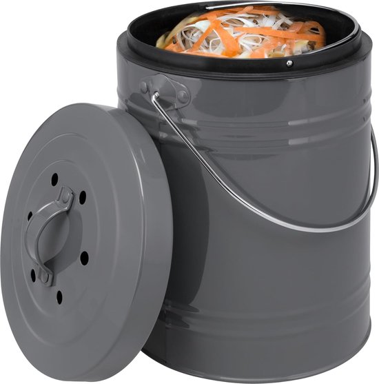 Compostemmer met 5 liter binnenemmer, actieve koolfilter, biologische afvalemmer, grijs | bol