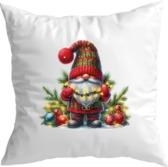Witte kussenhoes met Full color Gnoom – Kabouter in Kerstsfeer ...