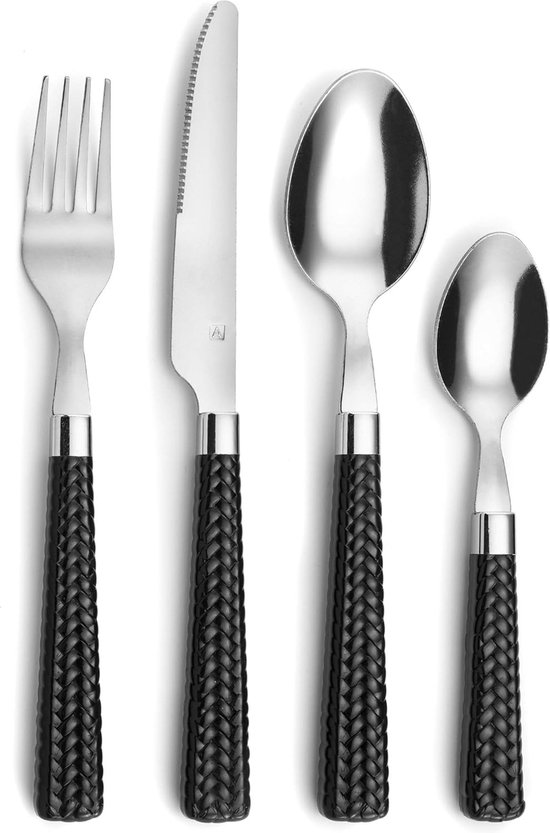Bestekset voor 6 personen, bestekset 24-delig, zwarte handgrepen in ...