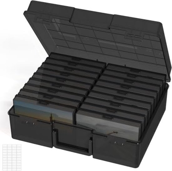 Foto-opbergdoos 10x15cm, 18 fotodoosjes, zwart plastic foto-organizer | bol