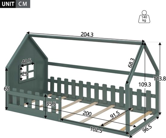 Grondbed 90 x 200 cm met Valbeveiliging en Lattenbodem voor Kinderen en ...