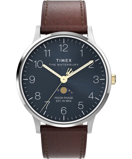 Timex Waterbury Classic Moon Phase TW2W75600 Horloge - Leer - Bruin - Ø ...
