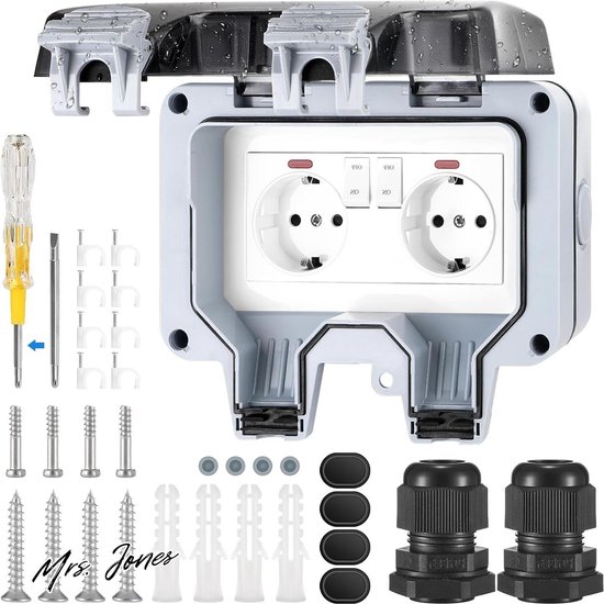 Mrs. Jones Stopcontact voor buiten weerbestendige wandcontactdoos IP66 ...