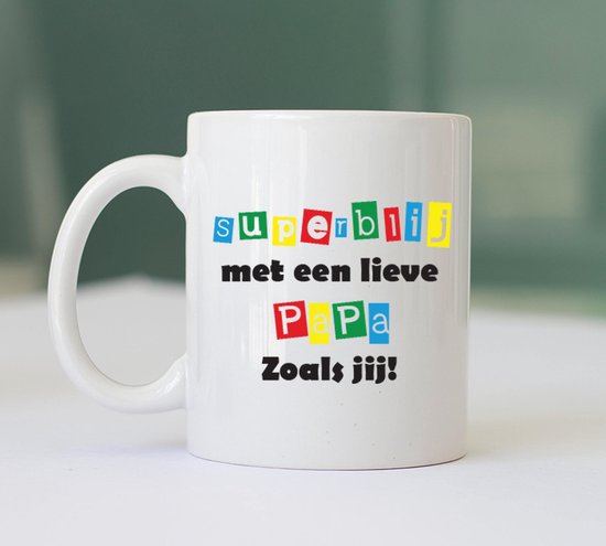 Mok met Tekst "Superblij Papa" - Cadeau Vaderdag - Grappiger Mok - Vader Verjaardag -... | bol