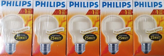 5 pak Philips Standaardlamp Softone Flame Beige 25W E27 Gloeilamp ...