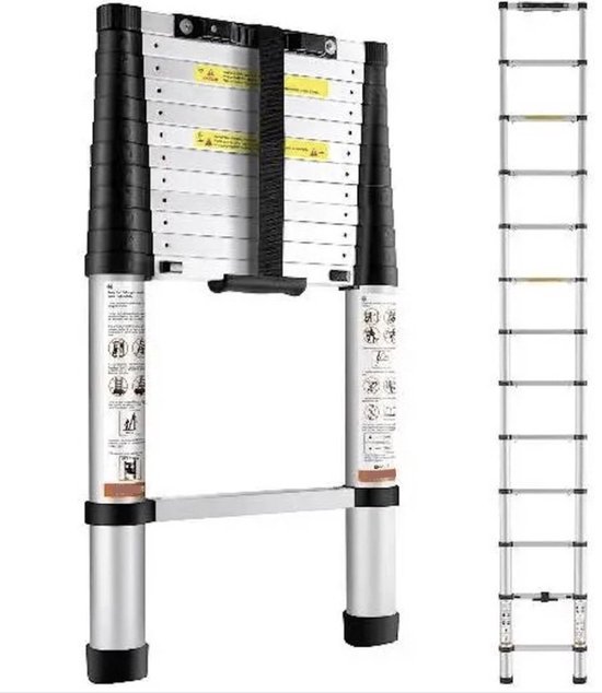 Telescopische ladder - telescoop ladder - trap - uitschuifbaar - 380 cm ...