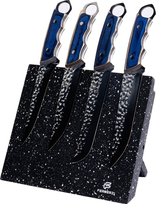Ferberzi Messenset Blauw 4 Delig Met Magnetische Messenhouder ...