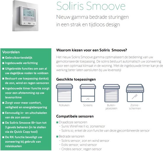 Somfy Soliris Smoove Uno - Wind-zon-regenautomatisering met klok voor ...