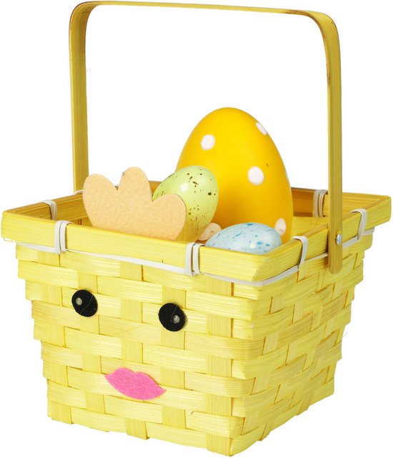 Home & Styling Rieten mandje met hengsel - kuiken thema - 16 x 22 cm ...
