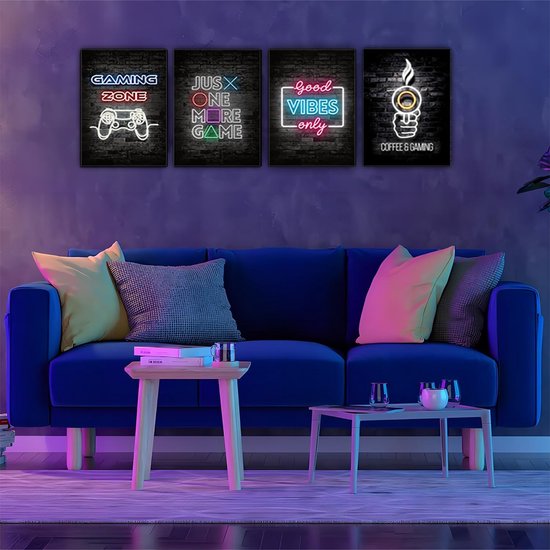 Set van 4 Gaming Posters in Lijst | Wanddecoratie voor Gamer Slaapkamer ...