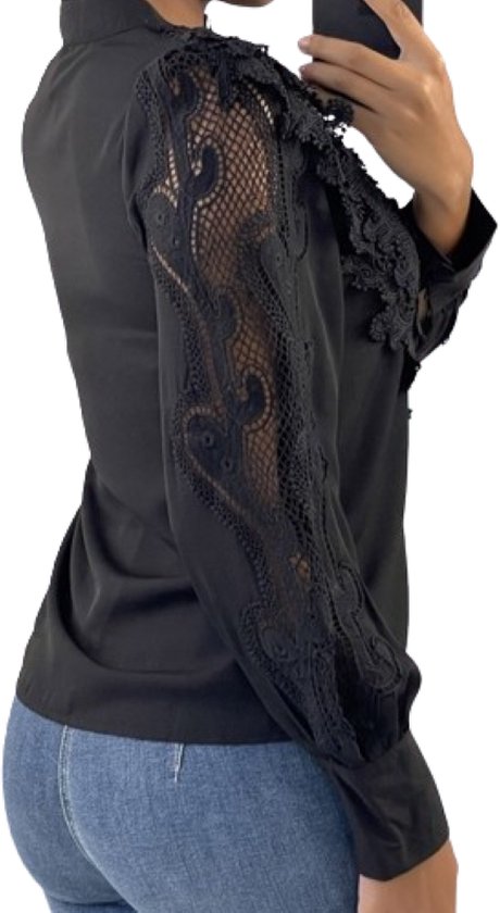 Dilena Fashion Blouse broderie tule zwart | bol