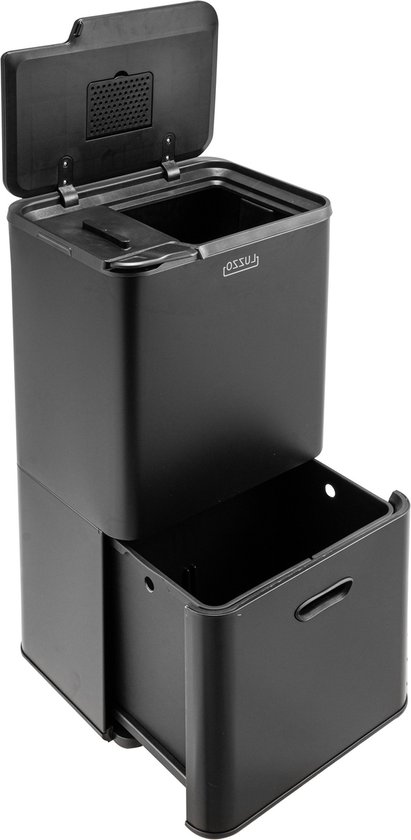 Luzzo® Kansas Push Prullenbak 63 liter Afvalscheiding 4 vakken - Afval Scheiden - Zwart | bol
