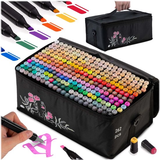 Alcohol based Art Markers - Set van 262 + Etui - Dubbelzijdig - Dikte 2 ...