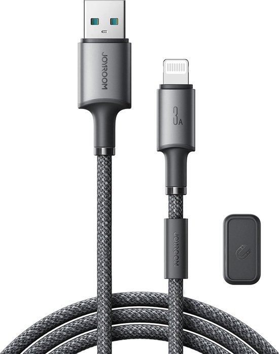 Joyroom - USB-A Naar Lightning Kabel - Met Magnetische Organizer - 1.2 Meter - 60W - Grijs | bol