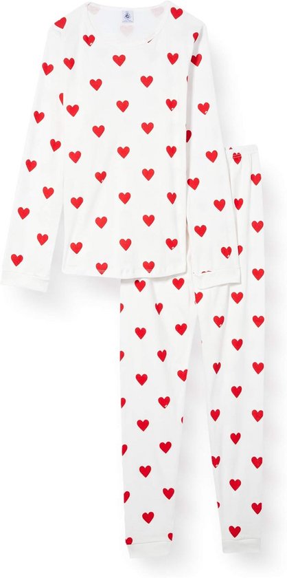 Meisjes Pyjama Lange Mouw Katoen - Wit en Rood Hartjes Patroon | bol